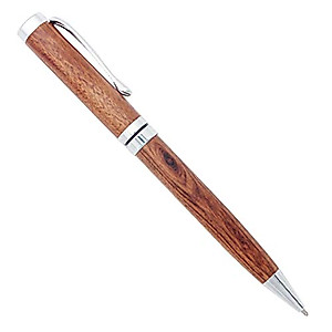 Gullor Handcrafted Rosewood Retractable Ballpoint Pen, Natural Wood Pen, Silver Clip