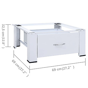 FAMIROSA White Washing Machine Pedestal with Storage Drawer Stand Raiser Utility Room Adjustable Height Dryer Mini Refrigerator Cabinet Stand for Utility Room Washing Room, 27.2" x 27.2" x 12.8"