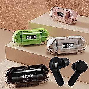 pstuiky Wireless Earphone Bluetooth 5.3 Headphones Transparent Digital Display Headphones Mini in-Ear Wireless Sports Music Earbuds with Microphone Noise Cancelling Headset (Black)