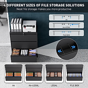 WIILAYOK Lateral File Cabinet with Lock,3 Drawer File Cabinet for Home and Office, Organizer Storage Lateral Locking Filing Cabinet, Black