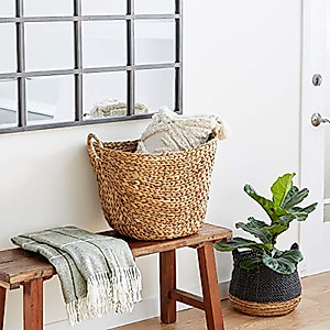 Deco 79 Seagrass Handmade Large Woven Storage Basket with Ring Handles, 20" x 18" x 19", Brown
