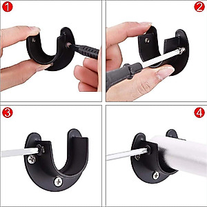 Brackets, U Shaped, 2 Packs Heavy Duty Metal Steel Closet Pole Socket Set 1-1/2", Black