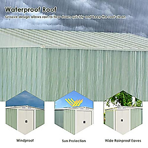 Goplus® Galvanized Steel Outdoor Storage Shed 8.5X 8.5Ft Heavy Duty Tool House W/Sliding Door for Garden Lawn(Light Green)