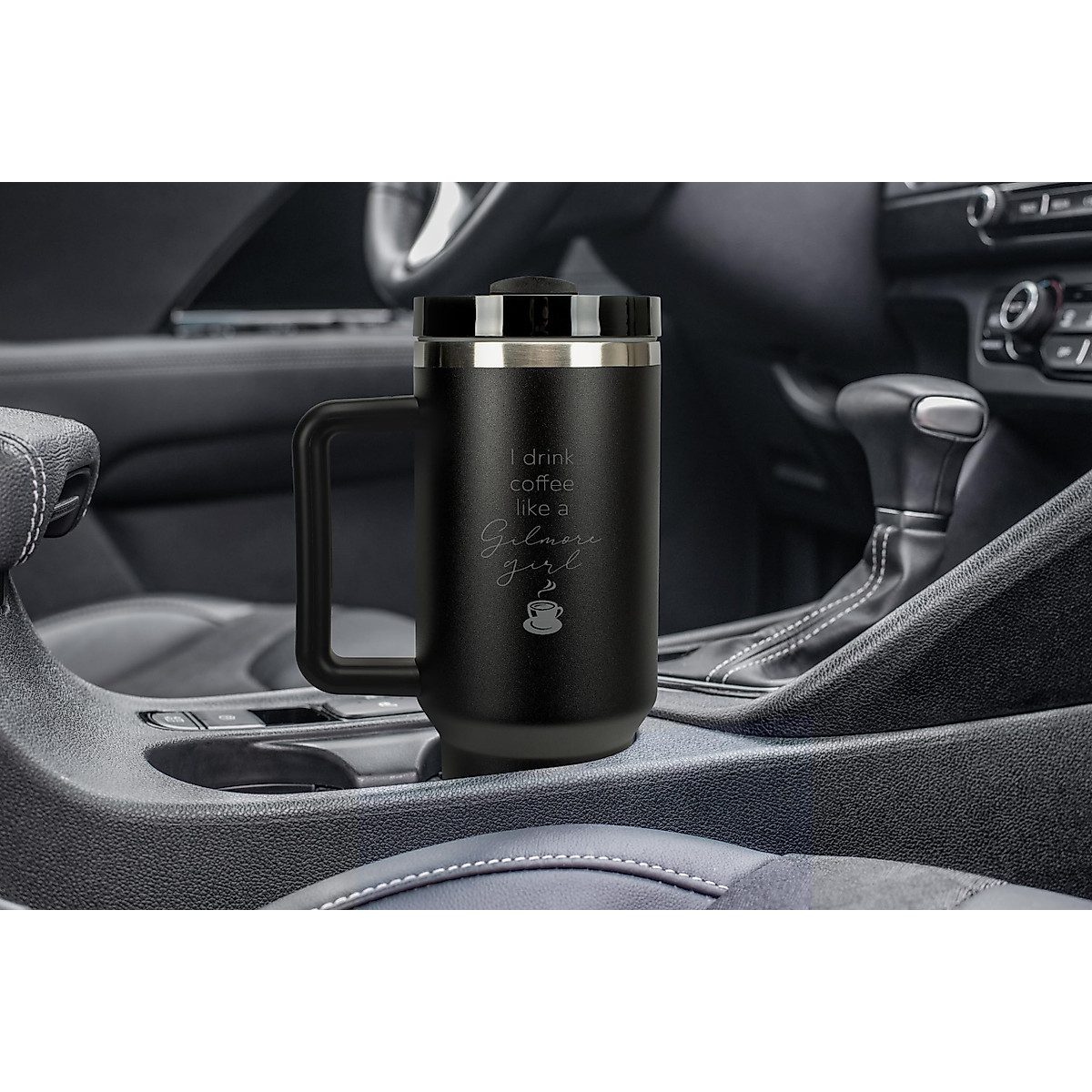 Elanze Designs I Drink Coffee Like A Gilmore Girl 40 oz. Stainless Steel, Large Water Bottle Coffee Mug, Spill & Leak Resistant, Thermal Travel Tumbler with Handle, Lid & Straw, Black