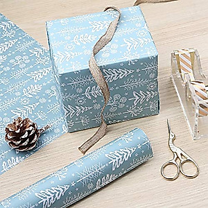 UNIQOOO 6 Festive Designs Christmas Wrapping Paper Precut Sheets, Each 39.4 x17 Inch- Blue Silver Brown Kraft Metallic Foil Gift Wrap, Santa Claus, Christmas Ornaments, Snowflake, Tree, Family Bundle for Kids, Her & Him, 18 Sheets