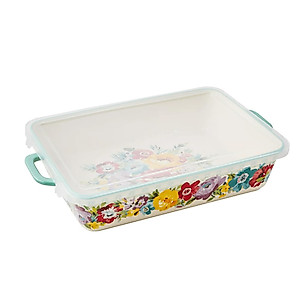 Generic Pioneer Woman Ceramic 9x13 Baker with Lid and 1 Kitchen Towel., Floral