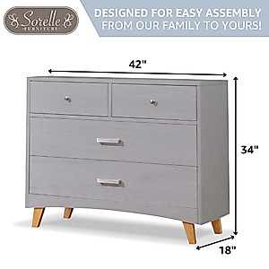Sorelle Furniture Soho 4 Drawer Baby Dresser – Dresser for Nursery, Kids Bedroom Furniture, Dresser Drawers for Child’s Room with 4 Drawers-Weathered Gray and Natural Wood