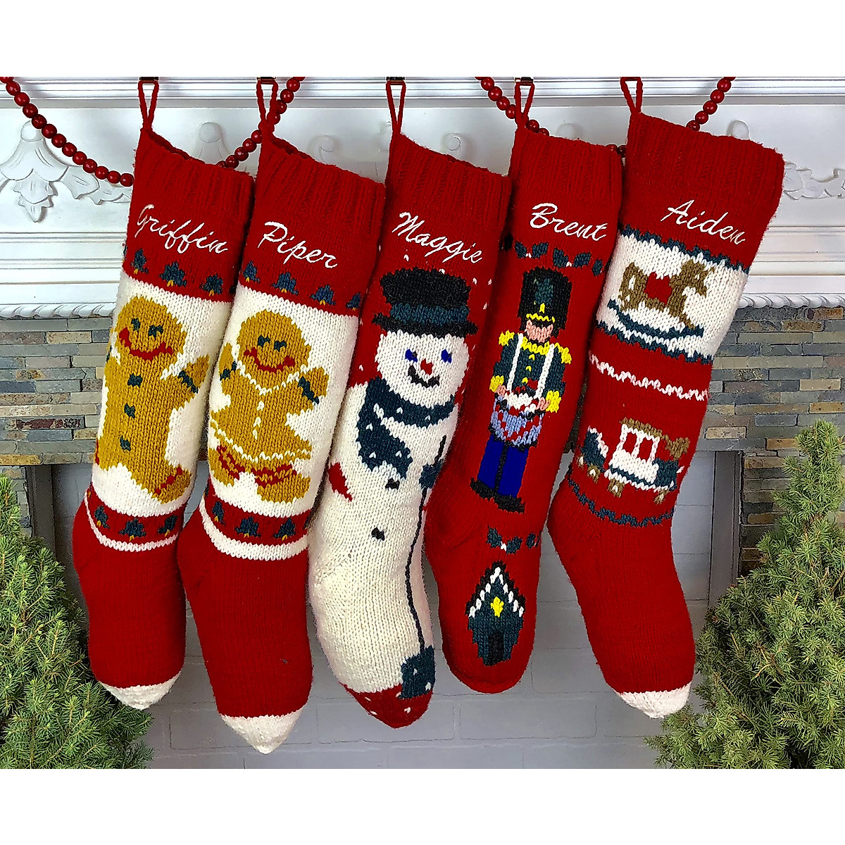 Personalized Hand Knit Mary Red Wool Snowman Chirstmas Stocking with Optional Personalization