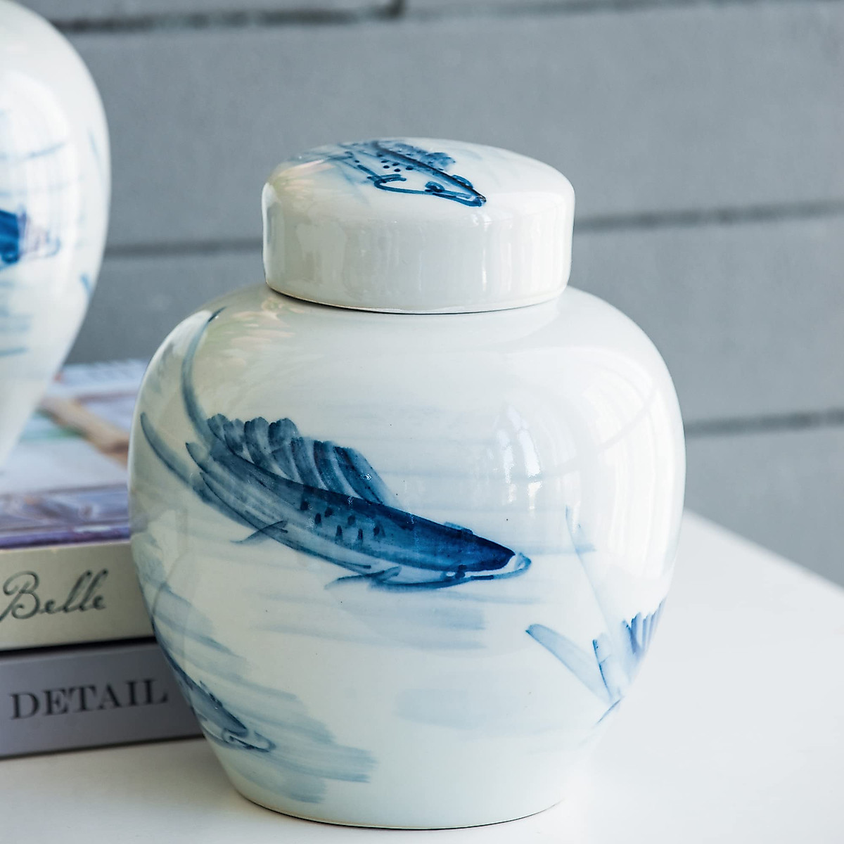 A&B Home Koi Lids, Small, Set of Two Jar, Set of 2, Blue
