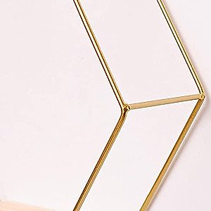 ＫＬＫＣＭＳ 3X Nordic Style Hexagon Honeycomb Floating Wall Shelf Display Iron Hanging Storage Rack Holder for Home/Office Bathroom Kitchen Room , Gloden