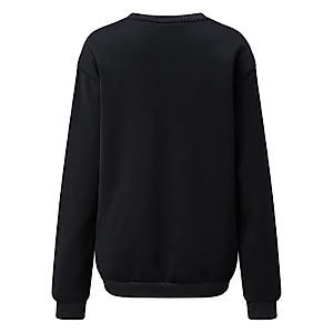 Front Botton Blouses Women Womens Sweatshirt Trendy Graphic Printed Long Sleeve Sweatshirts Crew Neck Winter Pullovers Cute Tees(Black-1,Large)