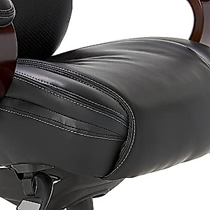 La-Z-Boy Hyland Executive Office Chair with AIR Technology, Adjustable High Back Ergonomic Lumbar Support, Bonded Leather, Mahogany Wood Finish/Black
