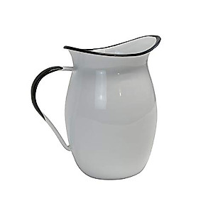 Treasure Gurus White Enamel Rustic Metal Pitcher Country Flower Holder Vase Farmhouse Tableware Vintage Decor