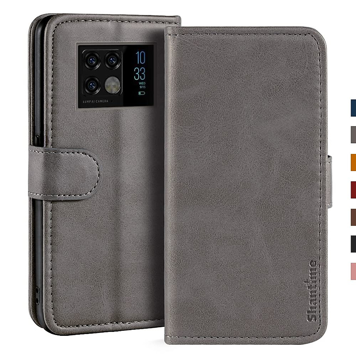 Shantime for Doogee V20 Pro Case, Leather Wallet Case with Cash & Card Slots Soft TPU Back Cover Magnet Flip Case for Doogee V20 Pro (6.43”) Grey