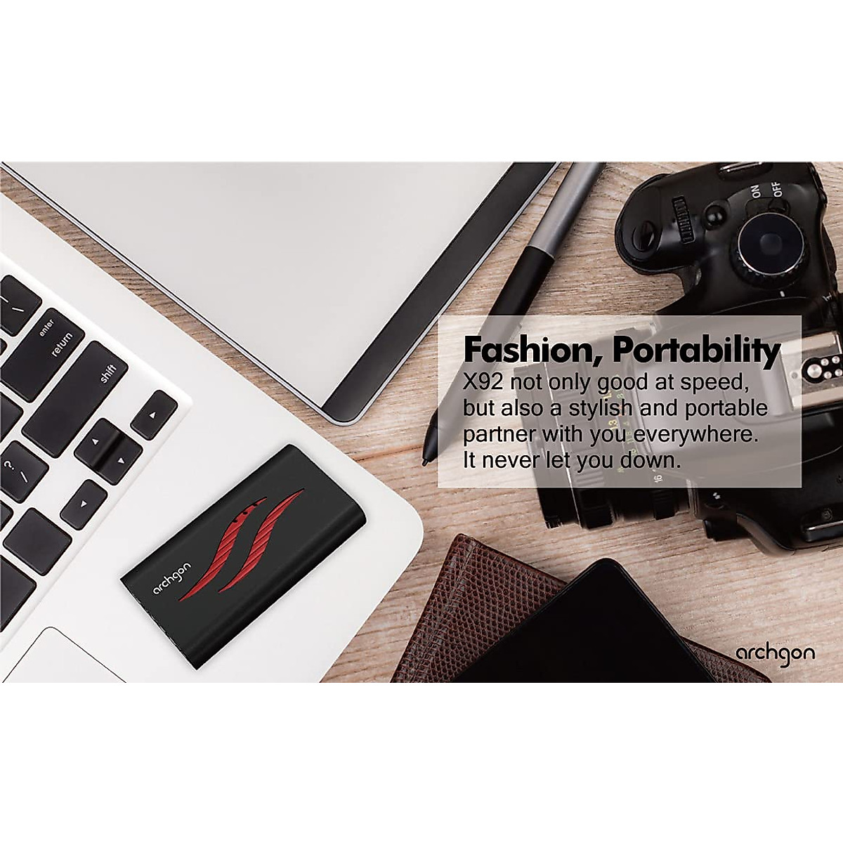 Archgon 1TB Thunderbolt 3 Certified Aluminum External SSD Portable M.2 PCIe NVMe Solid State Drive with Dual Layer Heatsink Max. Speed up to Read 3400MB/s Model X92 (1TB, Black)