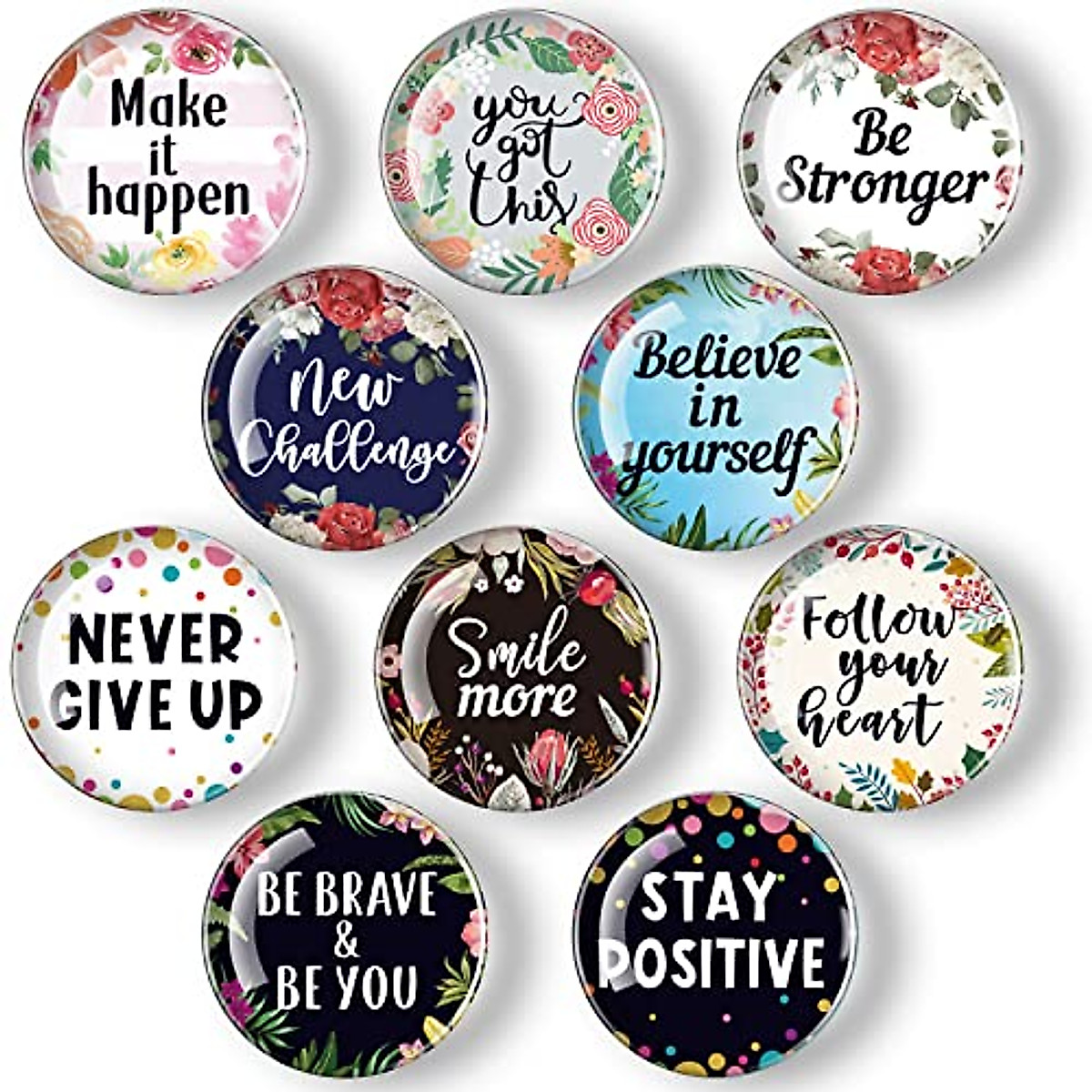 10 Pieces Inspirational Fridge Magnets Motivational Quote Magnets Glass Refrigerator Whiteboard Magnets for Classroom Office Home Locker Cabinet Dishwasher Photo Decor Supplies (Charming Pattern)