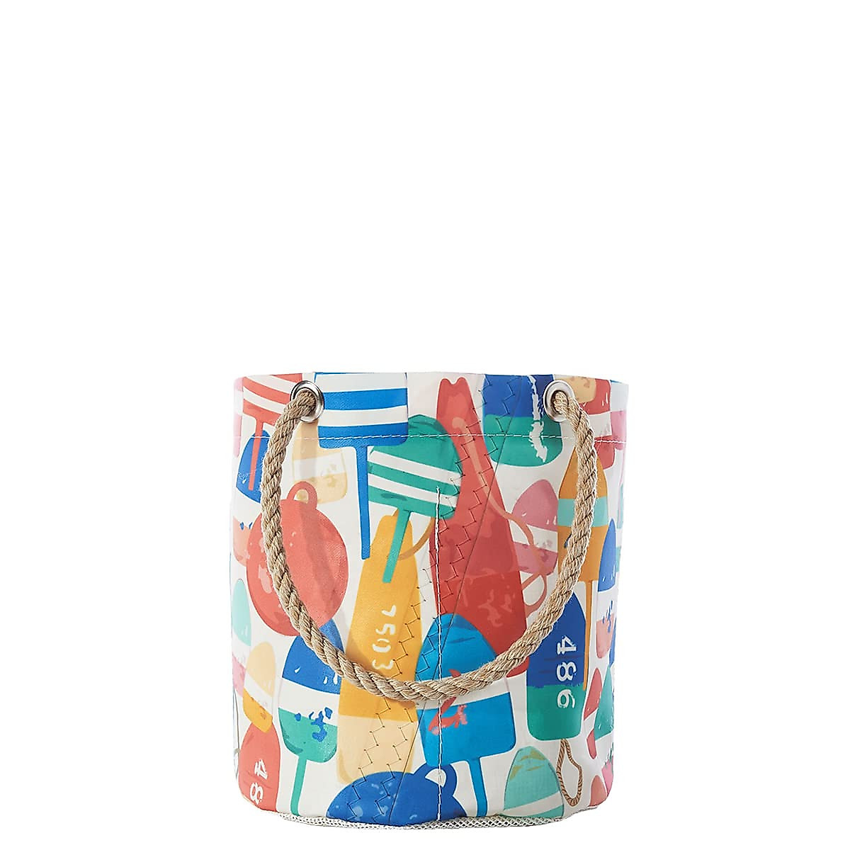 Sea Bags Recycled Sail Cloth Downeast Buoys Beachcomber Bucket Seashell Bag, Sail Cloth Organizer Bucket Inside Pockets and Mesh Bottom