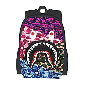Oyleames Shark Teeth Camo Backpacks Travel Laptop Daypack Big Capacity Bookbag Fashionable And Durable