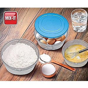 Mixing Bowl Set with Lids; Kitchen Food Storage Containers, Plastic Airtight Nesting Stackable Meal Prep 12 Piece, 6 Bowls & 6 Covers; No Spill Leakproof Lightweight - for Baking, Salad, Picnic (Blue)