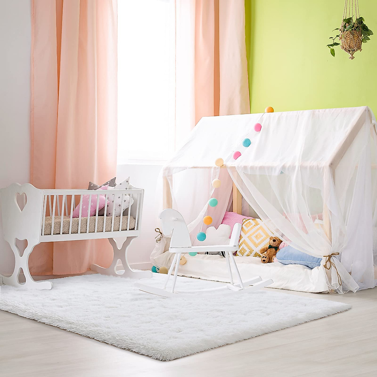 Lascpt Area Rugs for Living Room, Super Soft Fluffy Fuzzy Rug for Bedroom, Cream White Furry Shag Rug 6x9, Plush Carpet Home Decor for Girls Kids Dorm Room, Accent Indoor Non-Slip Baby Nursery Rug