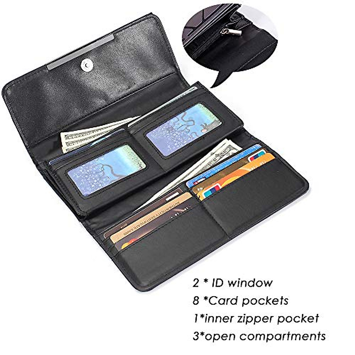 DIOMO Luminous Long Gothic Wallet for Women, Geometric Holographic Reflective Credit Card Holder Clutch with Zipper Pocket (Wallet NO.4)