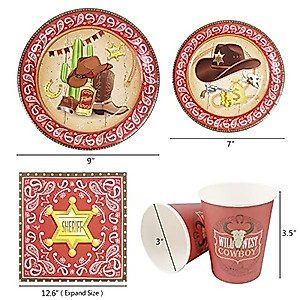 CIEOVO Rodeo Western Cowboy Party Supplies - Serves 16 Guest Includes Dinner Paper Plates, Cups and Napkins Perfect for Western Cowboy Theme Birthday Baby Shower Parties Decoration