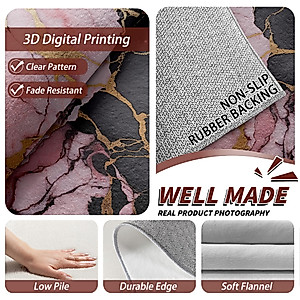 Yoozitrees Marble Rugs for Bedroom - Marble Rug, 2x3 Rug, Pink Gold Black Area Rug, Abstract Modern Luxury Door Mat, Washable & Non Slip & Soft Small Carpet, Marble Home Decor Gifts