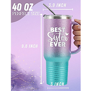 Onebttl Sister Gifts from Sister, 40 oz Insulated Stainless Steel Wine Tumbler with Lid and Straw, Funny gifts for Sis on Mother's Day, Birthday, Christmas, Violet-Blue, Best Sister Ever