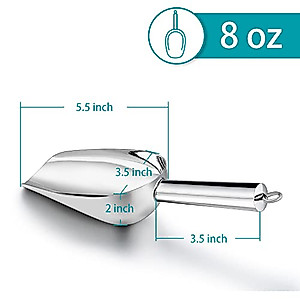 LIANYU Ice Scoop,8 Ounce Stainless Steel Food Scoop,Metal Ice Scoops for Family Cube Flour Beans, Utility Ice Scooper for Kitchen Bar Shop, Mirror Finish, Dishwasher Safe