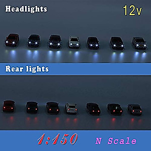 EC150 12pcs 1:150 N Scale Model Lighted Cars (Color Random) with 12V LEDs for Building Layout New