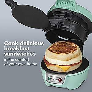 Hamilton Beach Breakfast Sandwich Maker with Egg Cooker Ring, Customize Ingredients, Perfect for English Muffins, Croissants, Mini Waffles, Dorm Room Essentials, Mint (25482)