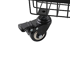 CYJZWOH Multi Use Functional Collapsible Carts, 2-Tier Metal Mobile Folding Trolley Shopping Cart, with Wooden Handle, Lockable Wheels for Office, Living Room, Kitchen, Picnic(Black)