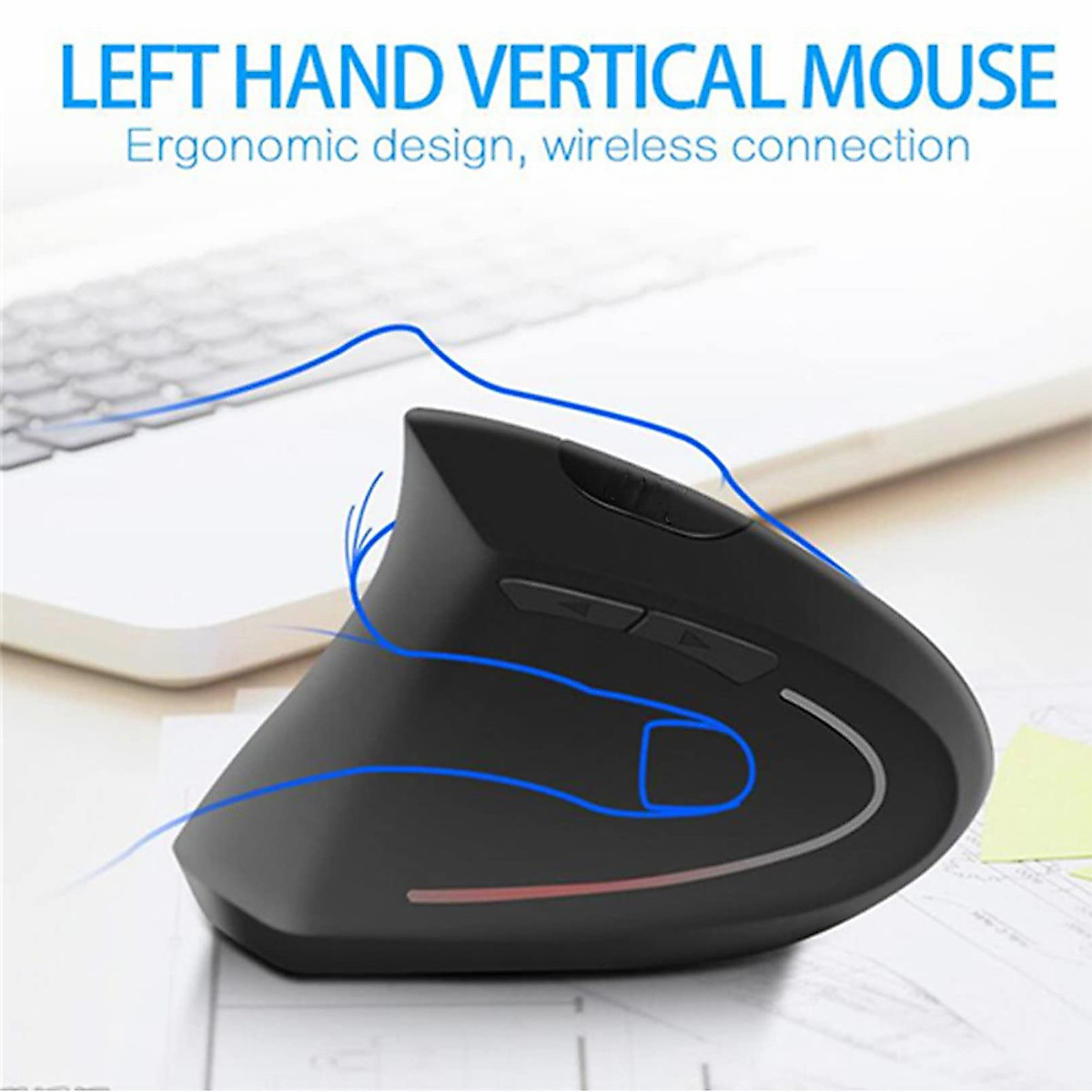 Left-Handed Mouse, Rechargeable 2.4G Wireless Ergonomic Vertical Mice with USB Receiver, 6 Buttons and 3 Adjustable DPI 800/1200/1600 for Laptop Computer PC Desktop (Left Hand)