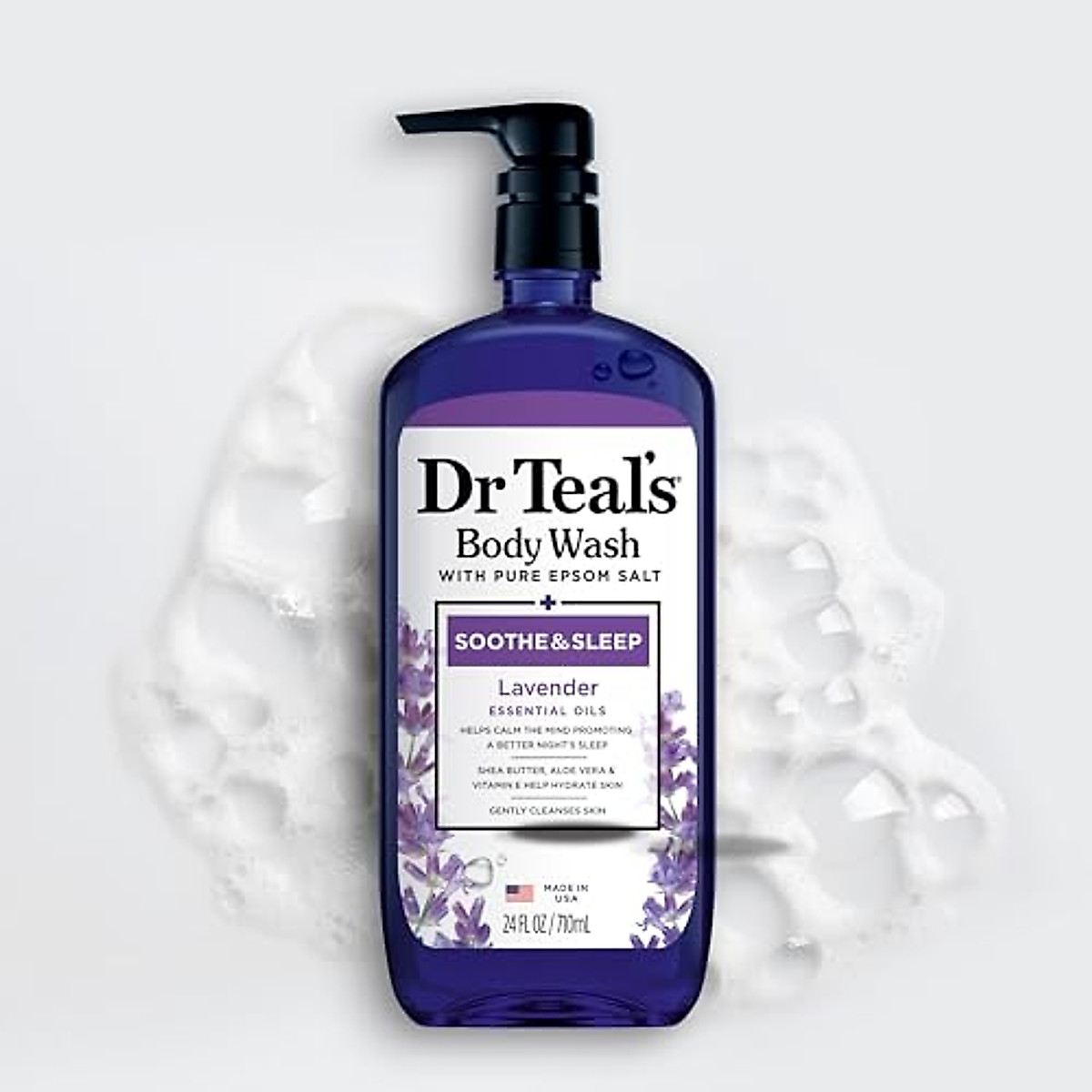 Dr Teal's Body Wash with Pure Epsom Salt, Soothe & Sleep with Lavender, 24 fl oz (Pack of 4) (Packaging May Vary)