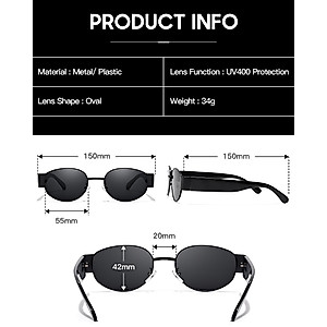 SODQW Retro Oval Sunglasses for Women, 90s Vintage Designer Ladies Shades Trendy Fashion Sun Glasses