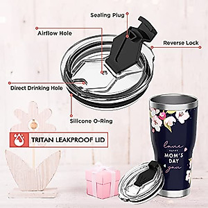 HAUSHOF Mothers Day Tumbler, Mothers Day Gifts for Mom from Daughter, Son, Husband, Birthday Gifts for Mom, 20oz Stainless Steel and Double Wall Insulated Tumbler with Lid-Dark Blue Happy Mom's Day