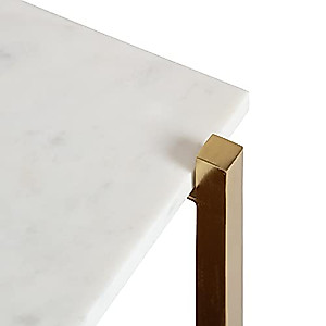 Kate and Laurel Abcott Midcentury Side Table, 20 x 12 x 24, Walnut Brown and Gold, Decorative Two-Tier Bedroom Nightstand Table with Genuine Marble Tabletop