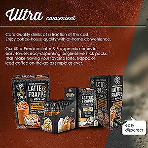 The Frozen Bean - Vanilla Bean Coffee Frappe & Latte Instant Mix with Arabica Coffee, Double Caffiene, Low Sugar - for Hot, Iced, or Frappuccino-Style Blended Drinks - (20) 0.53oz Single Serve Sticks