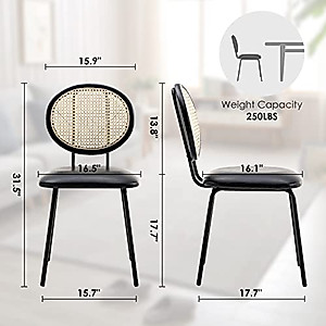 Jaxsen Faux Leather Indoor Kitchen Dining Chairs Set of 4 with Rattan Backrest, Modern Industrial Upholstered Chairs mid Century Metal Dining Chair Suitable for Dining Room Wine Coffee Bar, Black,18"