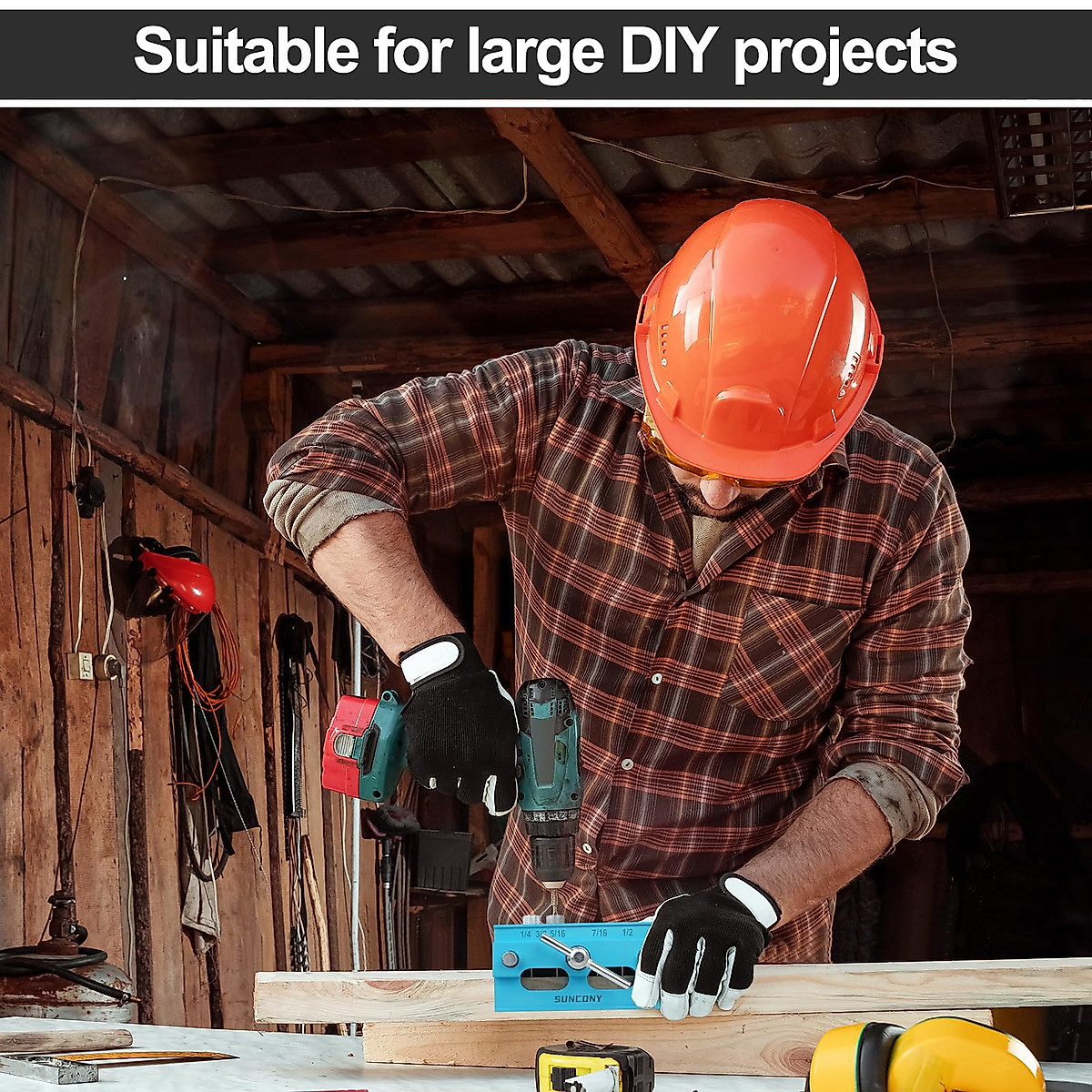 SUNCONY Doweling Jig Self Centering Kit,Biscuit Joiner Woodworking Dowel Jig Tool for Straight Holes, Drilling Jig With 6 Bushings, Ajustable Width Drilling Guide Power Tool Accessory Jigs (Blue)