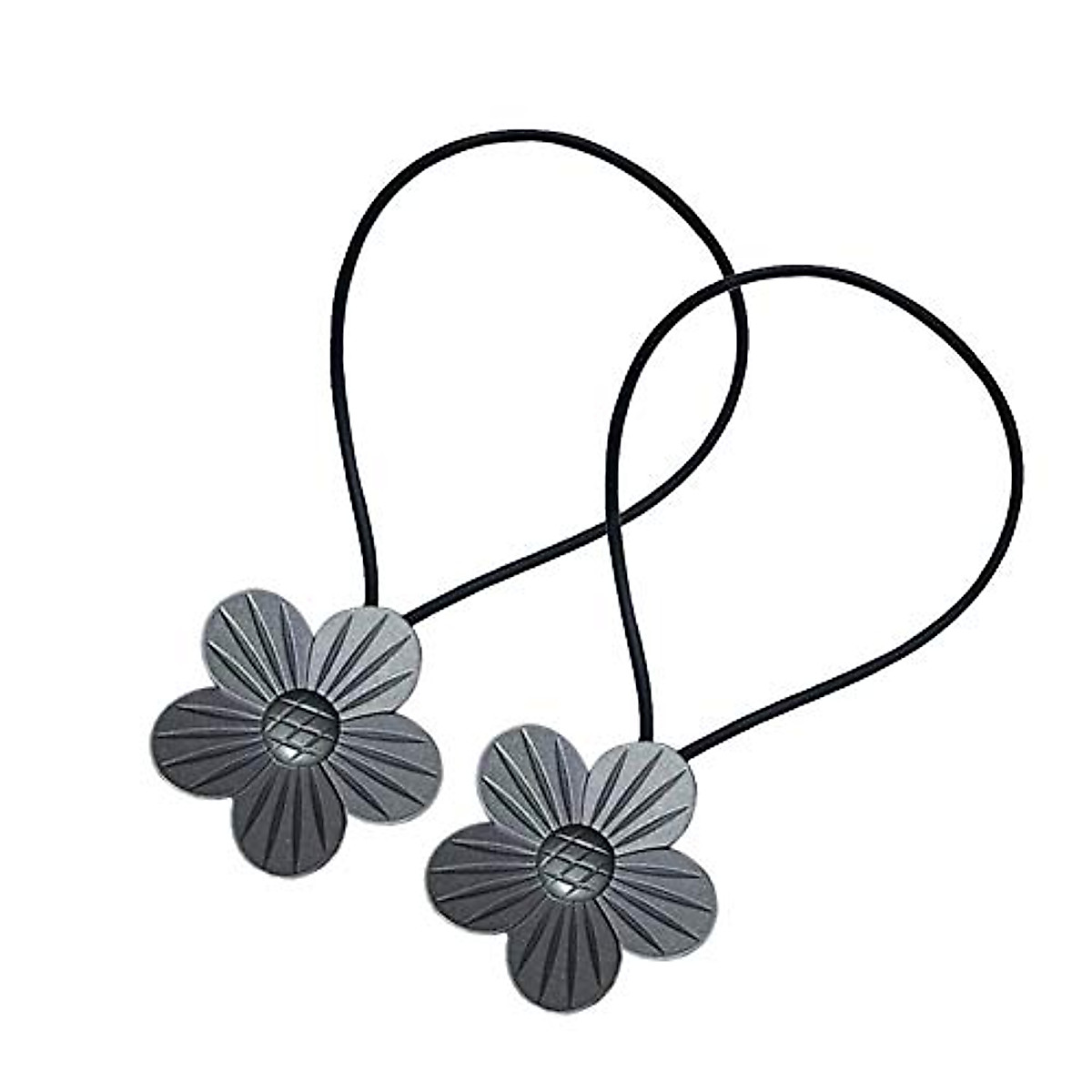 CHICTIE 1 Pair Vintage Flower Hand Carved Magnetic Tiebacks Ropes Curtain Drapery Holdbacks Artistic Room Décor for Girls Cafe Bistro (Metal Flower Tieback- Gray)