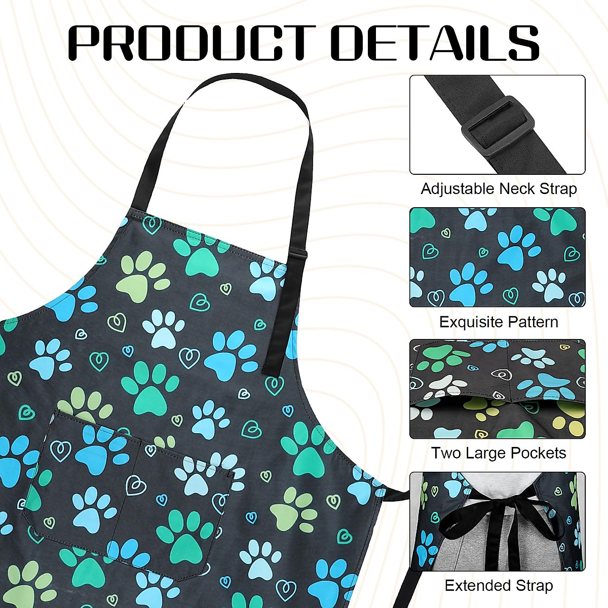 XLSXEXCL Dog Grooming Waterproof Apron with 2 Pockets, Cute Puppy Dog Pets Apron, Grooming Apron for Dog Groomers, Adjustable Painting Gardening Grooming Cooking Apron Gift for Men Women (Dog Paw)