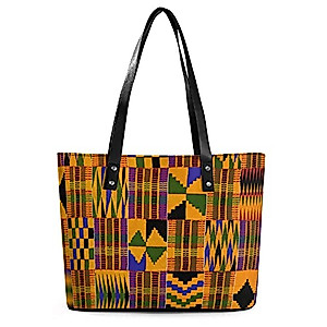 African Kente Cloth Ethnic Art Pattern Women Tote Bag Top Handle Handbags Satchel Shoulder Bag Funny Printed