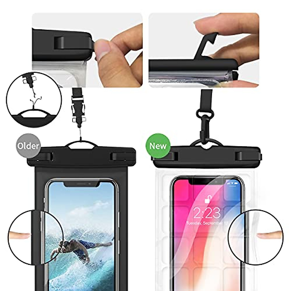 2021 Upgrade Universal Waterproof Phone Case, Pressure Grid Design, More sensitive IPX8 Waterproof Phone Bag, Compatible with iPhone 12 Pro 11 Pro Max XS Max XR X 8 7 Samsung Galaxy up to 7 Inches