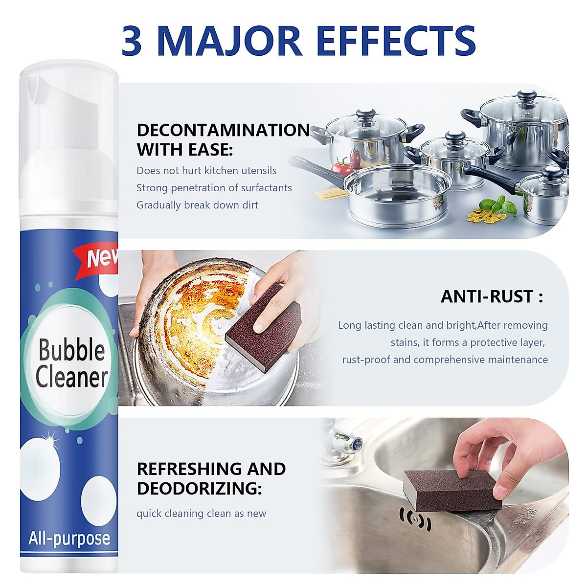 (100ML*3PCS) Bubble Cleaner Foam,Foaming Heavy Oil Stain Cleaner,All-Purpose Rinse-free Cleaner Spray,Kitchen Deep Cleaning Spray,Powerful Stain,Stubborn Grease & Grime Remover Bubble Spray