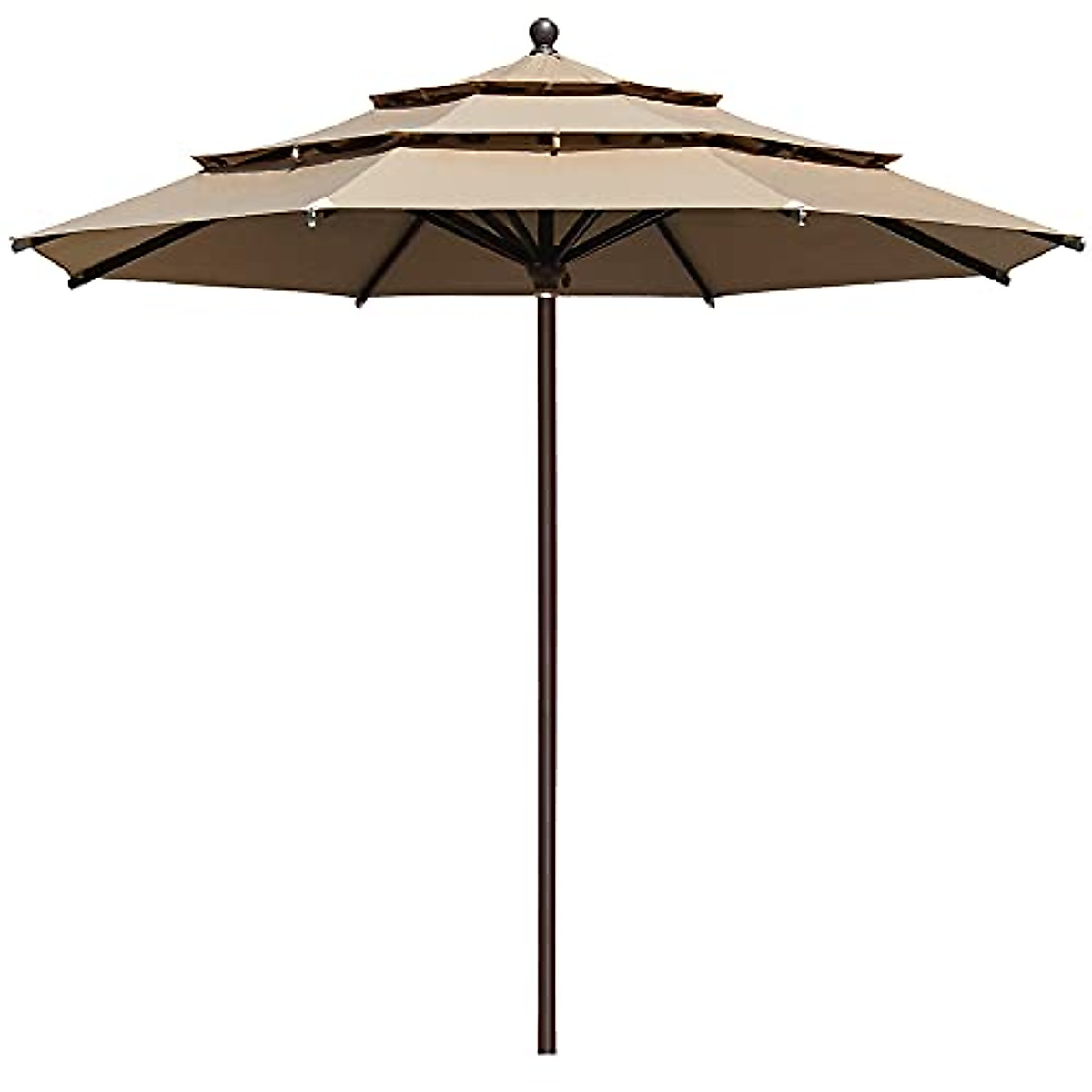 EliteShade USA 10-Year-Non-Fading Sunumbrella 11Ft 3 Tiers Market Umbrella Patio Outdoor Cylinder Auto Push-up Table Umbrella with Ventilation,Heather Beige