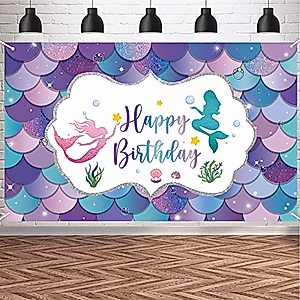 6x3.6ft Mermaid Backdrop for Girls Birthday Mermaid Birthday Banner Mermaid Birthday Party Decorations Photography Background