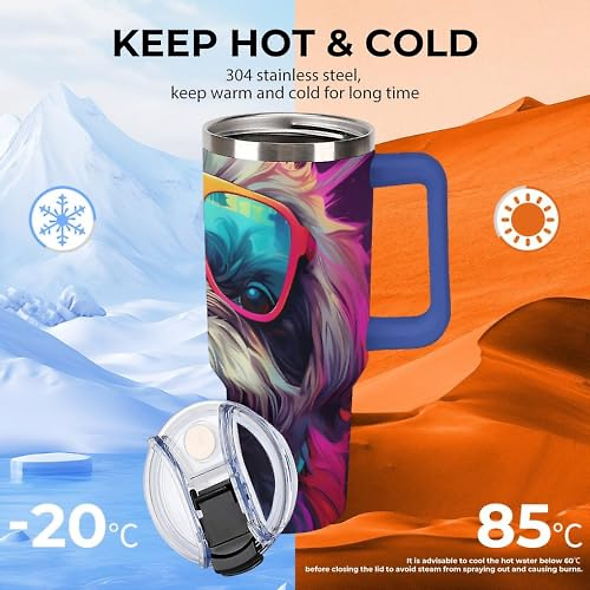 Shih Tzu Dog 40 Oz Car Cup Stainless Steel Travel Mug Leak-Proof Insulated Tumbler with Handle Deep Blue-style