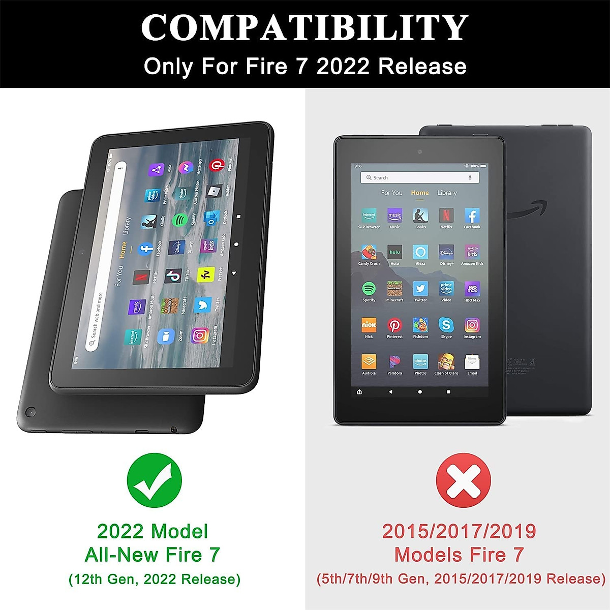 YOYOYX Case for Amazon Kindle Fire 7 Tablet (2022 Release-12th Generation), Slim Folding Premium PU Leather Protective Case Stand Shell Shockproof Soft TPU Cover, Book Lover Quote