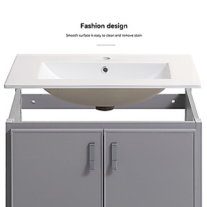 24 Inch Bathroom Vanity with Sink Combo, Floating Bathroom Vanity Set with Two Metal Soft Close Cabinet Doors Modern Wall Mounted Bathroom Vanity Cabinet with White Ceramic Sink, for Small Space